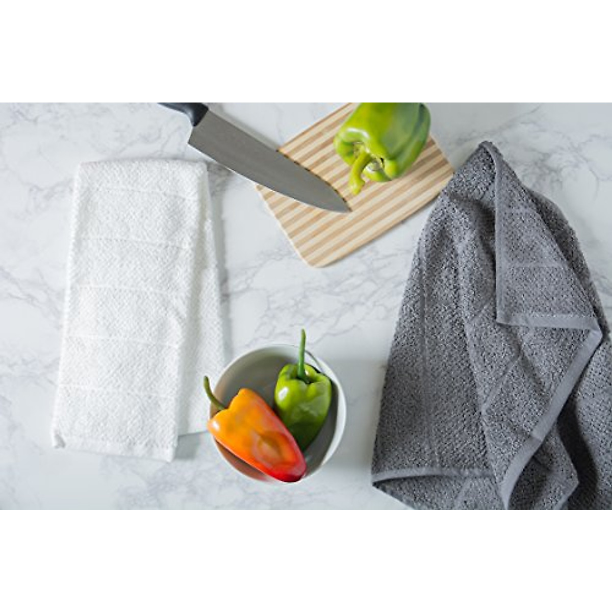 DII Basic Chef Collection, Assorted Terry Kitchen Towel Set, Dishtowel Set, Gray, 4 Piece