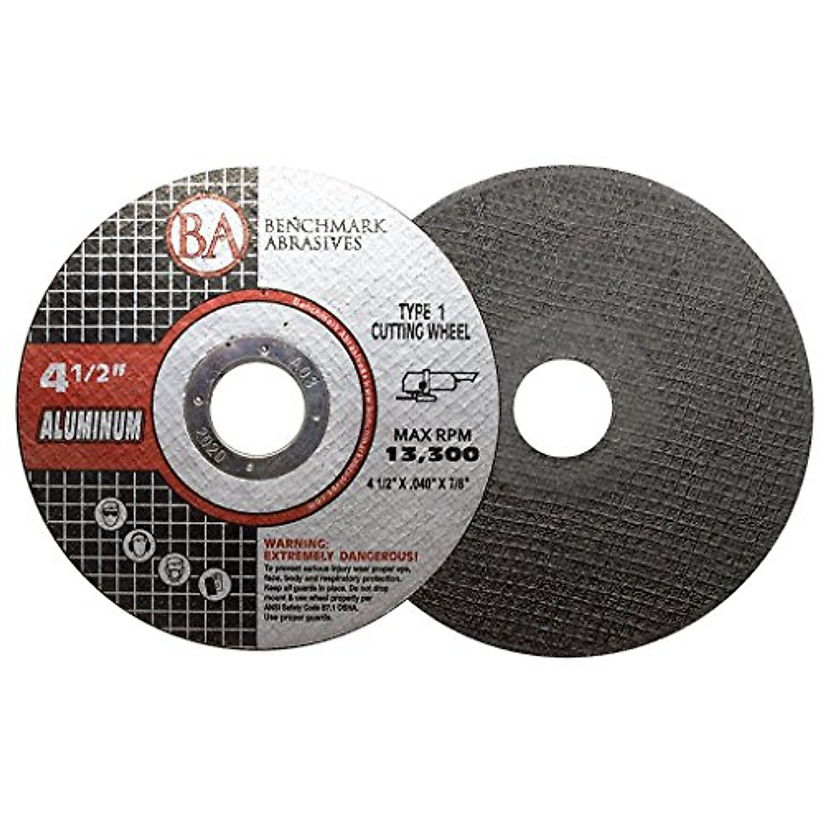 Benchmark Abrasives 4-1/2" Type 1 Aluminum Cutting Wheel 0.040" Thick 7/8"Arbor, Metal Cutting Grinding Wheel, Angle Grinding Cutting Wheel Max. RPM 13300-25 Pack