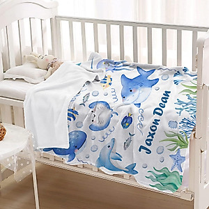 Custom Baby Marine Life Blanket Soft Lightweight Personalized Name Blankets Warm Cozy Plush Throw Blanket for Couch Bed Sofa Personalized Gifts S 40×50in for Kids/Child