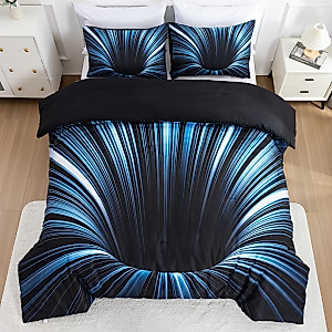 NTBED 3D Abstract Geometric Comforter Set Line Printed Microfiber Bedding Sets for Kids Boys Teens,Blue Twin