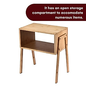 Vdomus Bamboo Stackable Nightstand Set of 2-16 inches Natural Wood Matching Side Table - Wooden Bedside Tables - Minimalist Low End Table Furniture for Living Room or Bedroom