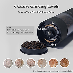 Electric Salt and Pepper Grinder Set, USB Rechargeable, Automatic Salt and Pepper Mill Grinder with Adjustable Coarseness, Electric Salt Shakers, LED Light, Refillable (2 Packs, Black)