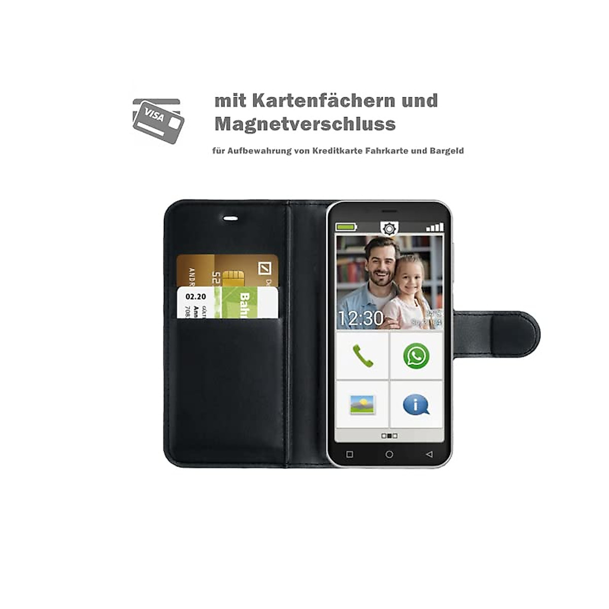 Fixgut Phone Case Compatible with PEAQ PSP 400, Protective Case, Premium Bookcase Leather Case with Card Slots and Stand Function for PEAQ PSP 400, Black