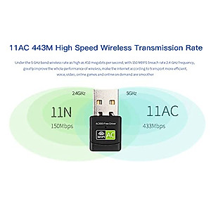 Free Driver USB WiFi Adapter for PC, AC600M USB WiFi Dongle 802.11ac Wireless Network Adapter with Dual Band 2.4GHz/5Ghz for Desktop Laptop Support Windows 10/8/7/XP