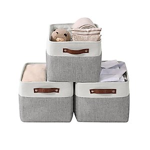 DECOMOMO Storage Bins Fabric Storage Baskets for Shelves, Linen Closet Organization Toys Nursery (Grey and White, XL - 3 Pack)
