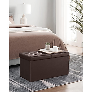 SONGMICS MAZIE Collection - 30 Inches Storage Ottoman Bench with Flipping Lid, Storage Chest Footstool, Load 660 lb, for Entryway, Living Room, Bedroom, Synthetic Leather, Brown ULSF45BR