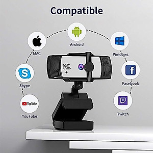 KKE 1080P AutoFocus Webcam with Dual Microphones, 70° View, Works with Zoom, Teams, Skype, GoToMeeting, Messenger, Cisco, FaceTime, Supports Windows 11/10/8.1/8/7/XP, MacOS X 10.6 or later, Black
