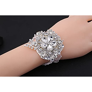 2 Pack Corsage Wristlet Luxury Dazzle Crystal Diamond Boutonniere Set Wrist*1 for bride and Corsage*1 for groom on Wedding Party