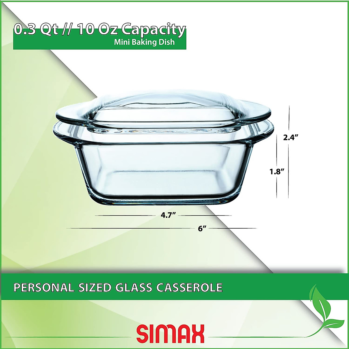 Simax Casserole Dish For Oven: Mini Glass Baking Dish With Lid ? Small, Personal Sized Bakeware and Cookware - Great for Storage ? Microwave, Oven, And Dishwasher Safe Borosilicate Glass Dish ? 10 Oz.
