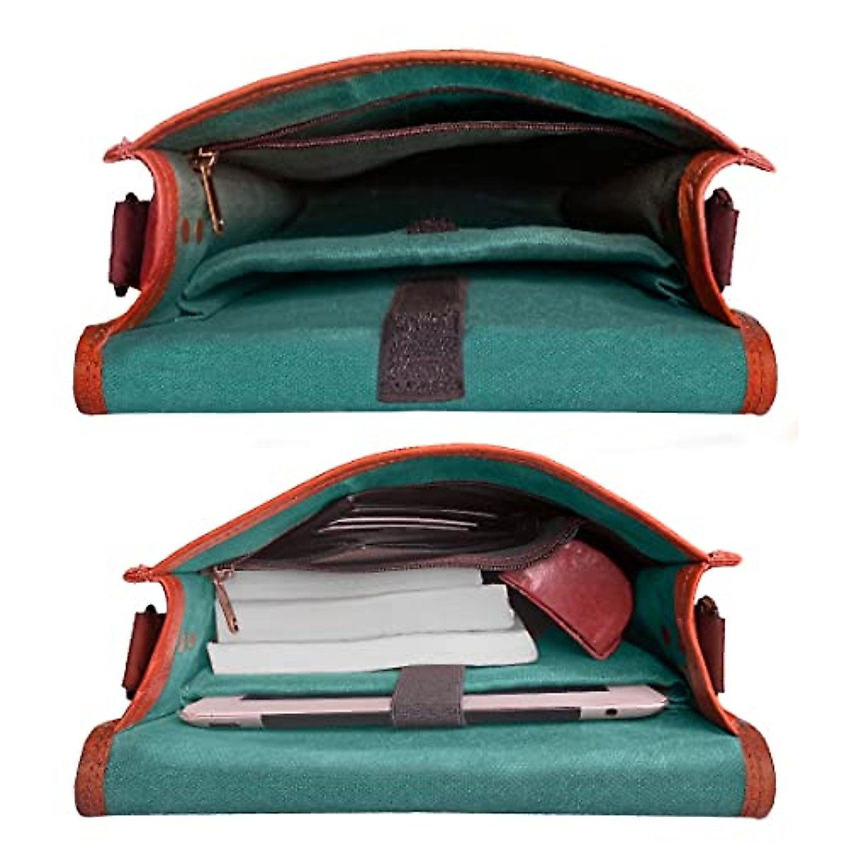 RUSTIC TOWN Leather Satchel iPad Tablet Bag - Leather Saddle Bag Purse - Small iPad (Upto 10.5-inch) Shoulder Bag for Men and Women (11 inches, Brown)