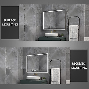 ExBrite Lighted Medicine Cabinet 40x30 Inch,Recessed or Surface led Medicine Cabinet, Clock&Room Temp Display,Defog,Stepless Dimming,Medicine Cabinet with Lights 3-Color Temper Chang, Outlets & USBs