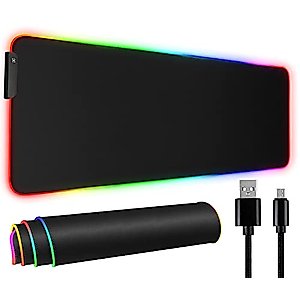 31.5"X12" RGB Gaming Mouse Pad, Large LED Mousepad with 11 Lighting Modes, Soft Non-Slip Rubber Base Mouse Mat for Computer Desk Keyboard, Waterproof XL Gaming Mousepad.
