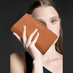 FALAN MULE Women's Leather Double Zip Around Wristlet Wallet Ladies Clutch handbag