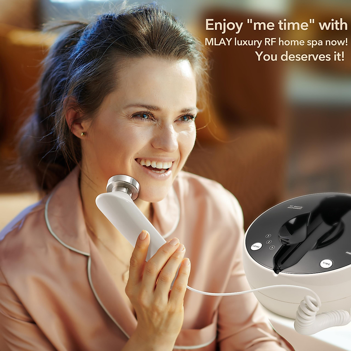 RF Beauty Device | Home RF Lifting | Wrinkle Removal | Anti Aging | Skin Care - Increase Collagen & Absorption - MLAY Professional Radio Frequency Skin Tightening for Face and Body - Salon Effects