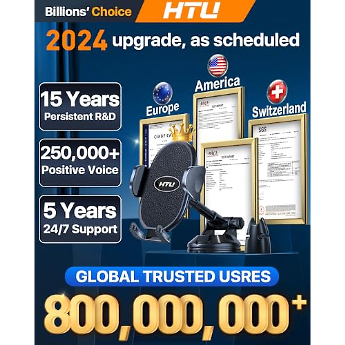 【Military-Grade Stable Suction】 Cell Phone Holder for Car,【Flexible Telescopic Arm】 360° Rotatable Stand Dashboard Windshield Cellphone Mount for iPhone 15 14 13 12 Samsung Smartphone Truck, Black