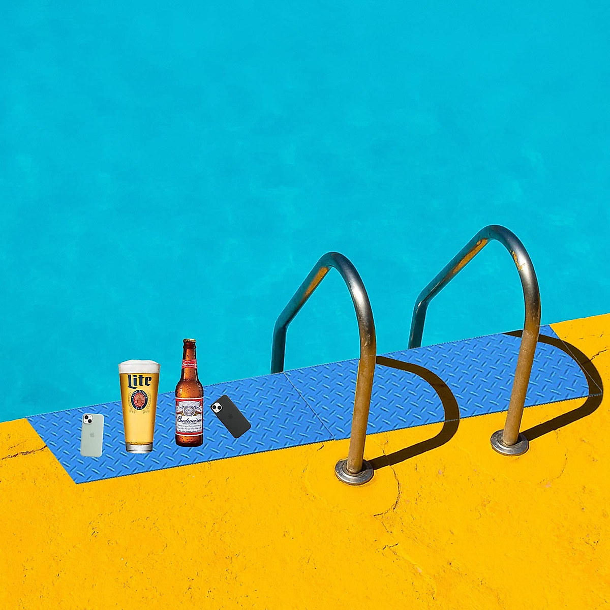 35x15Inch Pool Ladder Mat, Protective Swimming Ladder Step Stair Non-Slip Mat for Above Ground Pools, Blue 2Pack