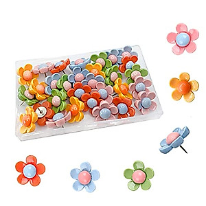 30 pcs Colorful Floret Push Pin Cute Decorative Thumbtacks for Feature Wall Whiteboard Photo Wall Map Bulletin Board Office or Home Organization Pushpin Tool