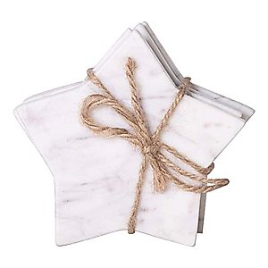 Creative Co-Op Marble Star Shaped (Set of 4) Coasters, White