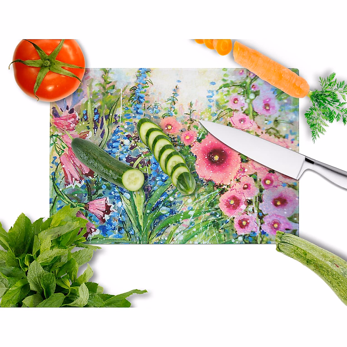 Caroline's Treasures PJC1107LCB Easter Garden Springtime Flowers Glass Cutting Board Large Decorative Tempered Glass Kitchen Cutting and Serving Board Large Size Chopping Board