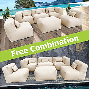 OPEAK Patio Furniture Set Bean Bag Chairs 6PC Outdoor Chairs Sectional Conversation Patio Set Daybed Furniture Outdoor Sofa Couch High Density Foam Filling Modern Comfy Patio Couch (Light Beige)