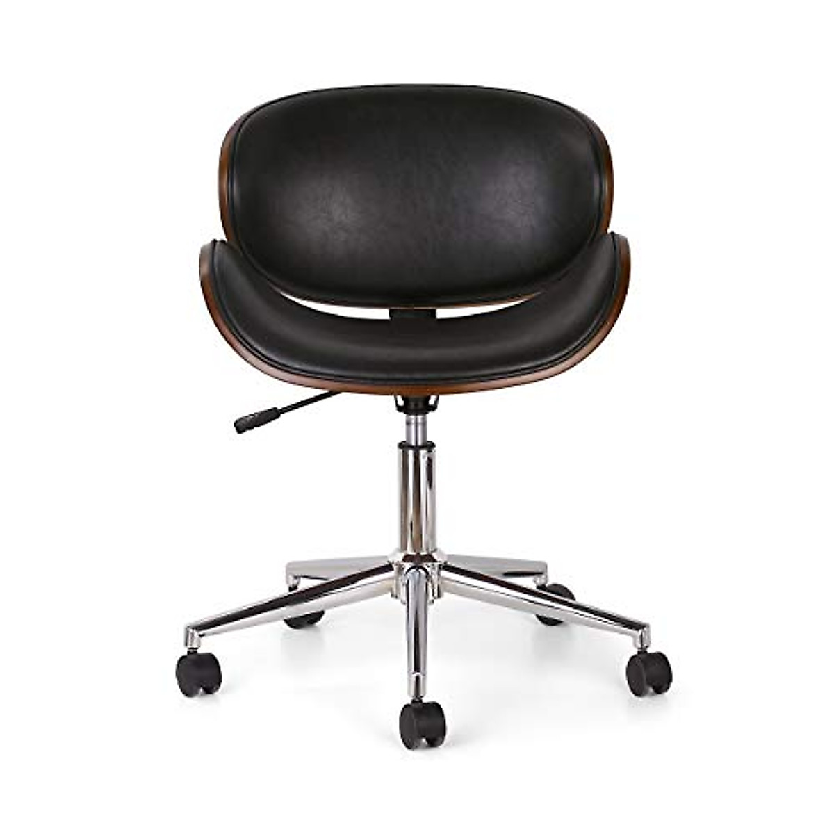 Christopher Knight Home Dawson ARMLESS Office Chair, Midnight Black + Chrome + Walnut