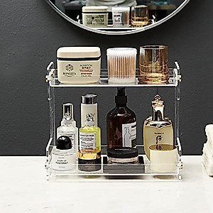 NEWRAIN Bathroom Organizer Countertop, Makeup 2-Tier Organizer Counter Organizer for Cosmetics, Vanity Holder for Lipstick,Cabinet Organizers and Storage