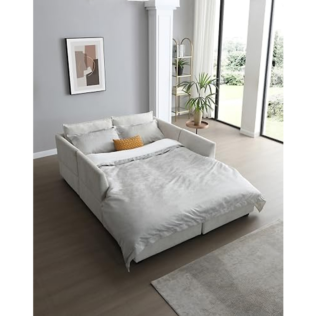 Free Combination Reversible Modular Sectional Sofa with Double Chaise and Thicked Cushions , U Shaped Symmetrical Oversized Sleeper Corner Couch w/ Detackable Backrest and Wooden Legs for Living Room