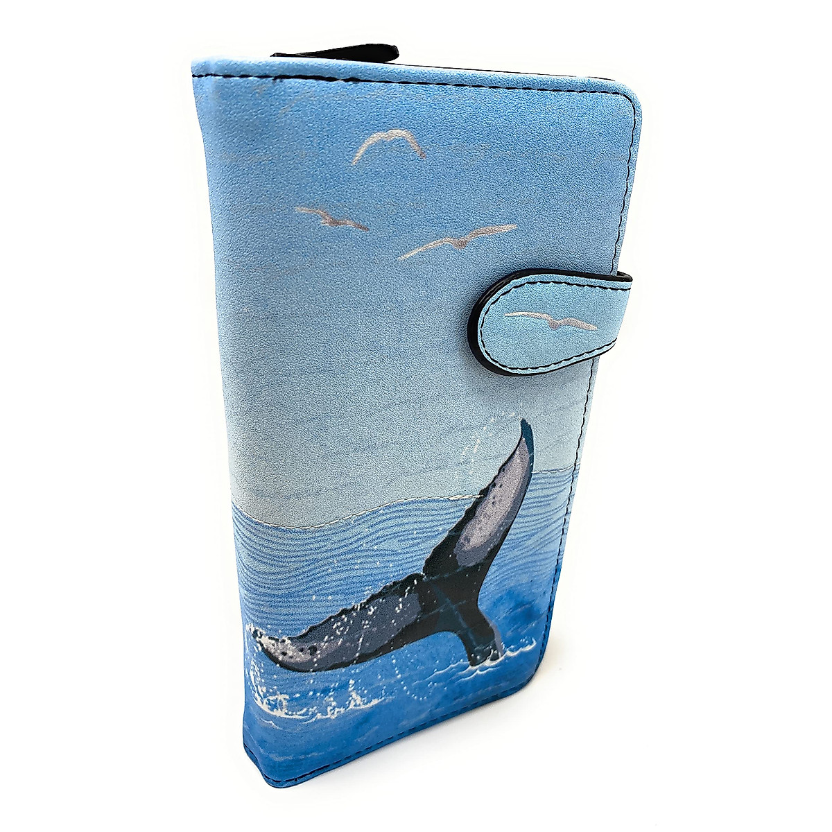 Shag Wear Whale Tail Large Beach Wallet for Women and Teen Girls Vegan Faux Leather 7" Blue