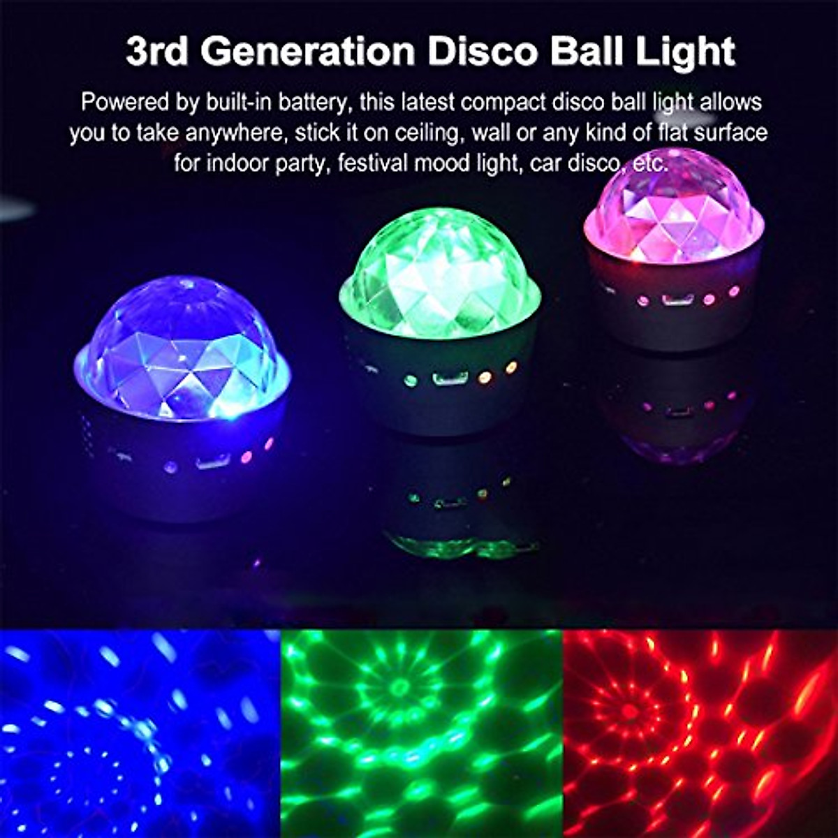 Disco Ball Light Wireless Battery Operated Music Sync RGB for Parties Decorations Car [2-Pack] (Upgraded)