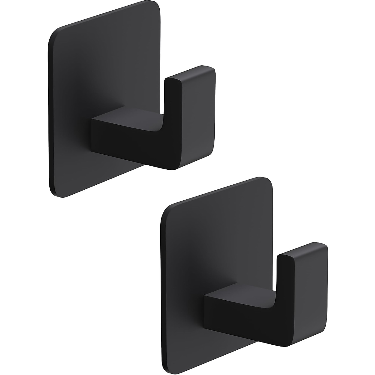 GWAAZXGZ Square Self Adhesive Towel Hooks - Matte Black Bathroom Hooks for Hanging Towel, Coats, Modern and Stylish Hooks for Bathrooms and Kitchen, 2 Pack