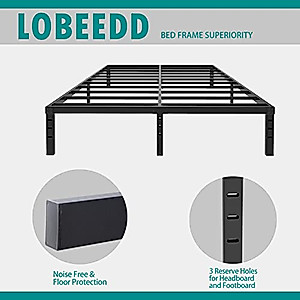 LOBEEDD 18 Inch Full Size Bed Frame Tall Heavy Duty Metal Platform Bed Frames with 3500 lbs Steel Slat Support/No Box Spring Needed/Easy Assembly/Noise Free (Black)