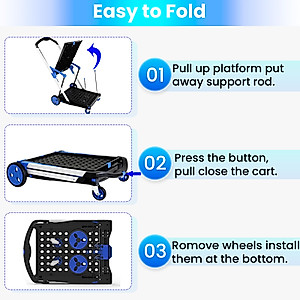 Hand Truck Dolly Foldable, 330LBS Capacity Portable Folding Hand Truck with Retractable&Adjustable Handle, Convertible Hand Cart with 4 Wheels for Heavy Duty, Collapsible Dolly Cart for Moving