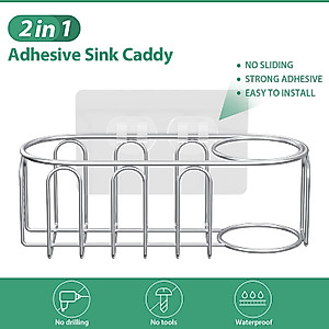 stusgo Sponge Holder, 2 in 1 Sink Sponge Holder for Kitchen Sink, Adhesive Kitchen Sponge Holder, SUS304 Stainless Steel Rustproof Sink Caddy, Kitchen Sponge Caddy Sink Organizer No Drilling