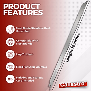 12-Inch Stainless Steel Frozen Meat Bone Cutting Saw Blades for Reciprocating and Sawzall Saws - 5 Pack - Caliastro