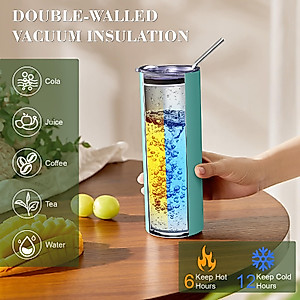 UNIGIFTIME Personalized Birth Flower Tumbler Cup with Name, Custom Skinny Tumbler with Lid and Straw 20oz Stainless Steel Coffee Tumbler Personalized Birthday Gifts and Mothers Day Gifts for Women