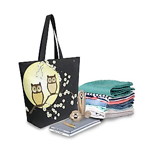 ALAZA Owls On Cherry Tree Branch Canvas Tote Bag Top Handle Purses Large Totes Reusable Handbags Cotton Shoulder Bags for Women Travel Work Shopping Grocery