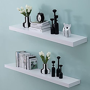 WELLAND Mission Floating Shelf, Wall Mount Shelving, Wood Modern Display Shelves, Bookshelves,for Living Room Kitchen, Approx 60-inch Length by 2-inch High, White