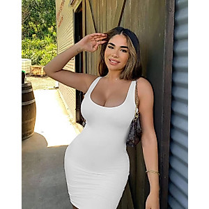 GOBLES Women's Casual Summer Sleeveless Mini Sexy Bodycon Tank Club Dress White