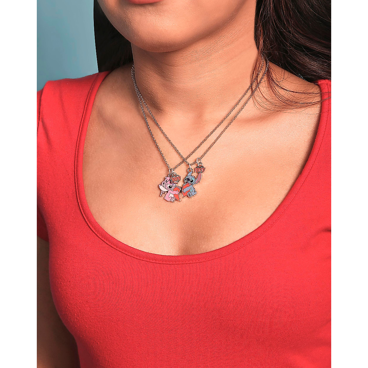 Disney Lilo & Stitch BFF Necklace Set of 2 16"+3" Official License, Best Friends Necklaces with Angel & Stitch Pendant