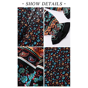 PRETTYGARDEN Long Sleeve Dress for Women - V-Neck Casual Boho Floral Vintage Fall Long Maxi Dresses (Black,X-Large)