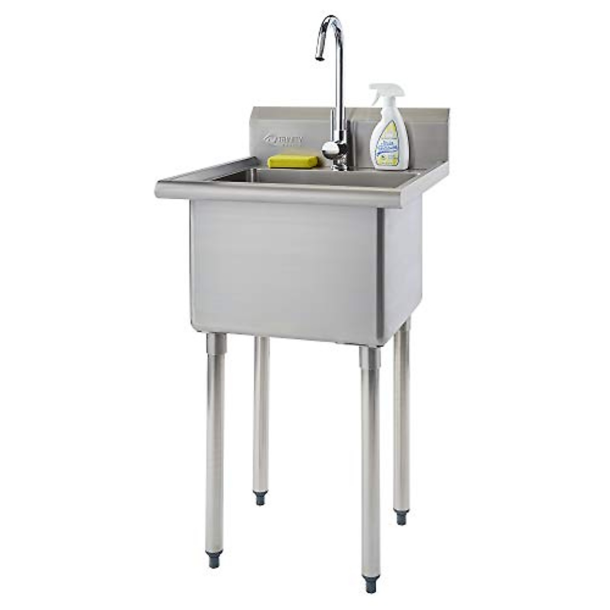TRINITY THA-0307 Basics Stainless Steel w/Faucet Utility Sink & ROCKPOINT Stainless Steel Table for Prep & Work with Backsplash 30x24 Inches, NSF Metal Commercial Kitchen Table
