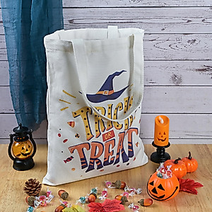 ATFUNSHOP Trick or Treat Bags Halloween Bags 15.7'' Witch Hat Canvas Reusable Large Tote Bucket for Kids