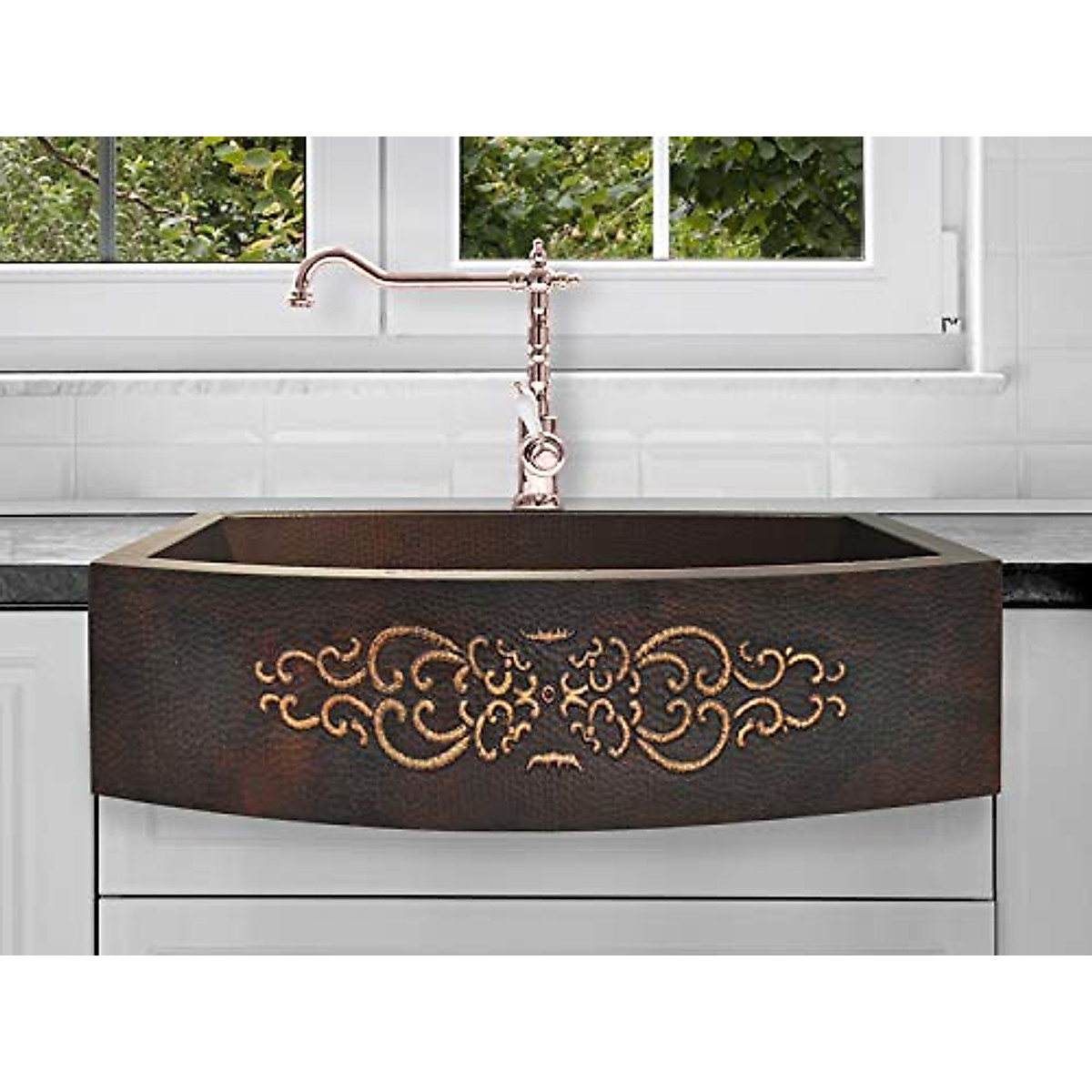 Copper Farmhouse Round Apron Kitchen Sink with Design