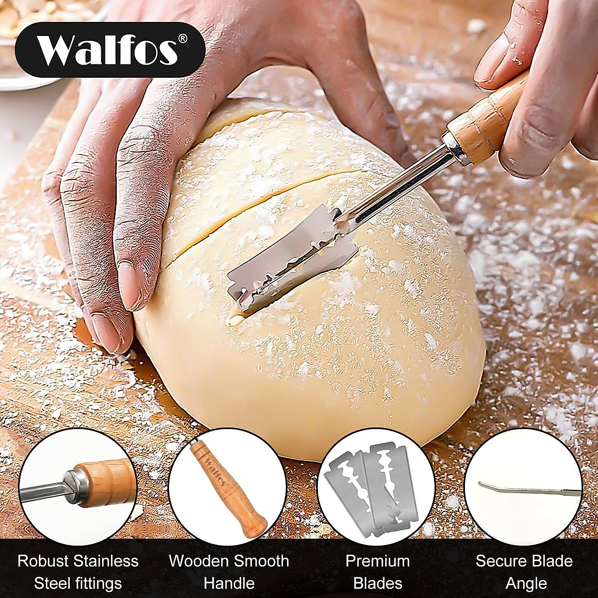 Walfos Banneton Proofing Basket Set（9 pcs）-100% Natural Rattan Sourdough Bread Basket,10" Round & 9" Orval Proofing Basket,Includes Professional Baking Tools,Great for Home and Professional Bakers