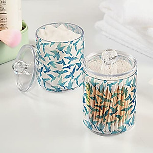 xigua 2 Pack Flying Birds Blue Apothecary Jars with Lid, Qtip Holder Storage Containers for Cotton Ball, Swabs, Pads, Clear Plastic Canisters for Bathroom Vanity Organization (10 Oz)