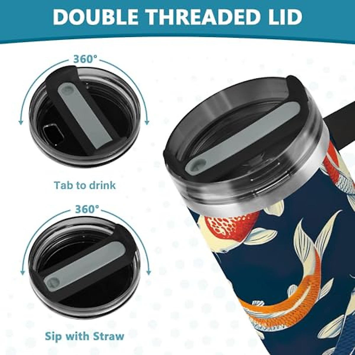 FRCSDIY Beautiful Goldfish Insulated Tumbler with Handle and Straw Lid,40oz Leakproof Stainless Steel Cup BPA-Free Water Bottle