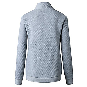 SEBOWEL Women Pullover Sweatshirt Jacket Colorblock Long Sleeve Button Quilted Sweatshirt Jumper Blouse Top, Light Blue, XL