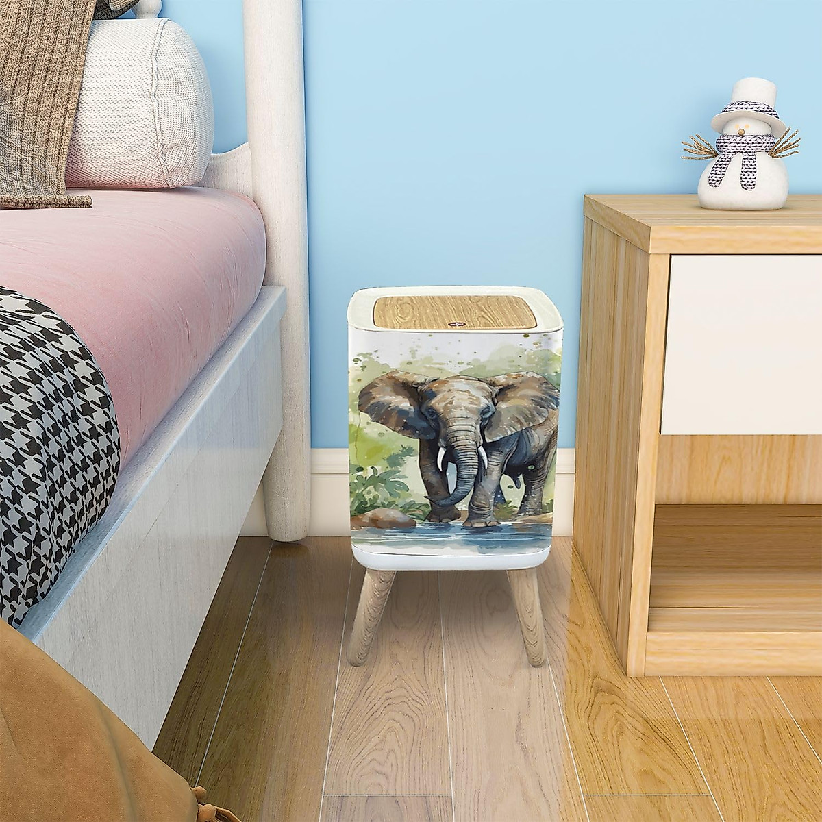 PHAIBHKERP Trash Can with Lid Elephant Jungle Animals Garbage Can Rectangular Waste Bin Press Cover Dog Proof Wastebasket for Kitchen Bathroom Living Room Nursery, ljt-fang