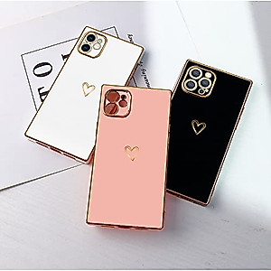 Pepmune Compatible with iPhone 12 Pro Max Case Women Cute Luxury Heart Design Girls Square Bling Shockproof Silicone Camera Lens Protective Cover For Apple iPhone 12 Pro Max Phone Cases Black 6.7 inch