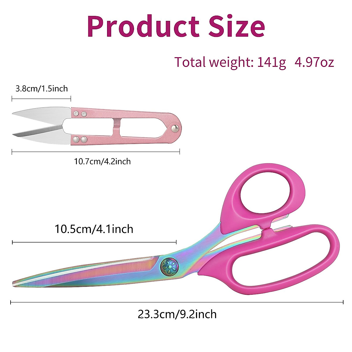 Vutyvve Left-Handed Fabric Scissors for Cutting Fabric, Garments, Textiles, 23cm Tailor's Scissors, Thread Cutter, Set of 2